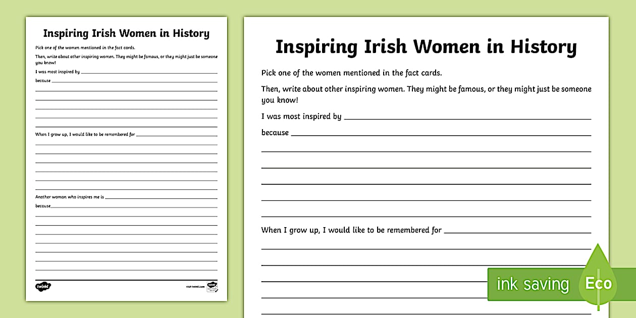 Inspiring Irish Women in History Writing Worksheet - Twinkl