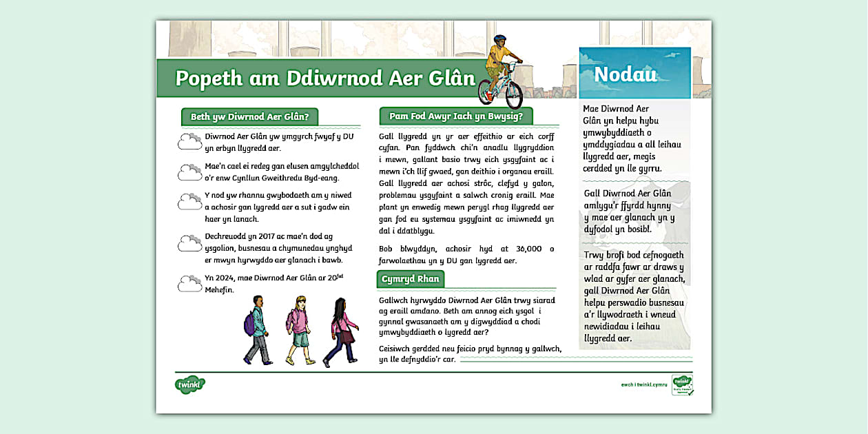 Ffeil Ffeithiau Diwrnod Aer Glân Cenedlaethol - Twinkl