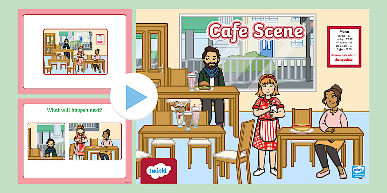 Cafe Scene Blanks Level 3 Questions (teacher made) - Twinkl
