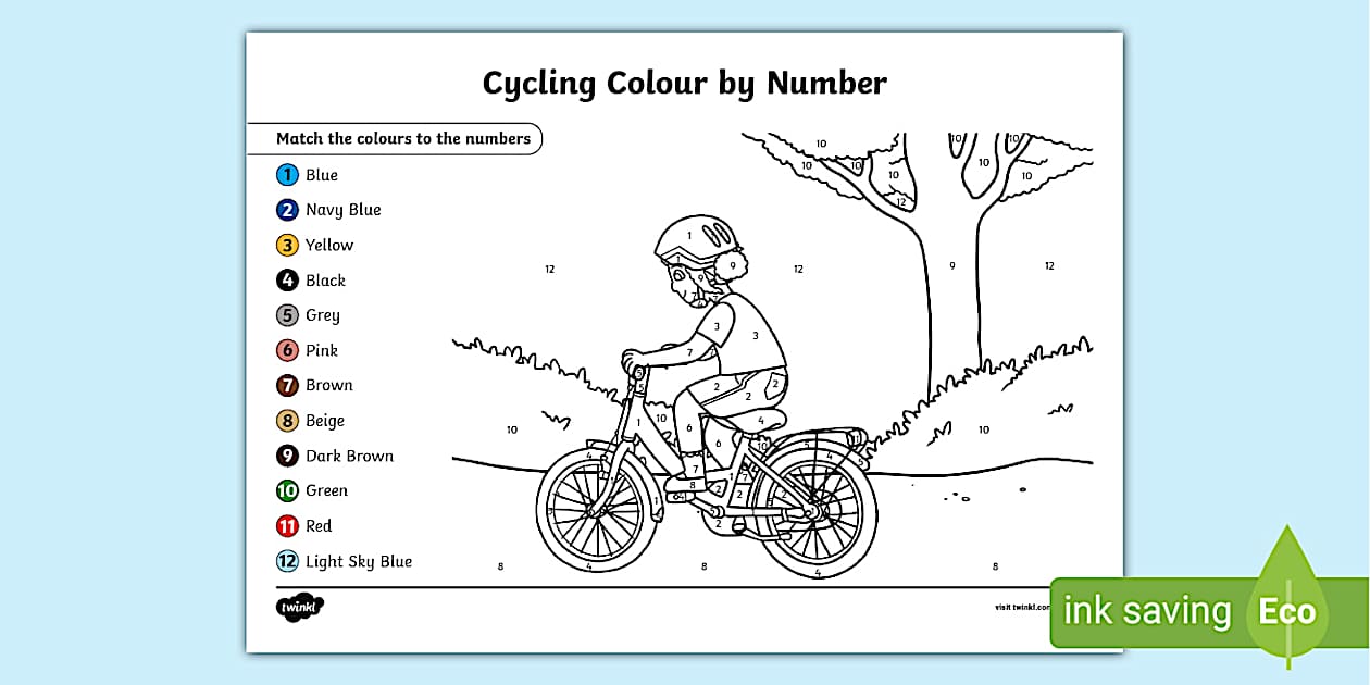 Free Kids Activity - Cycling Colour by Number | Twinkl