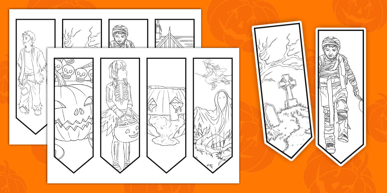 Halloween - Lesezeichen zum Ausmalen (Teacher-Made) - Twinkl