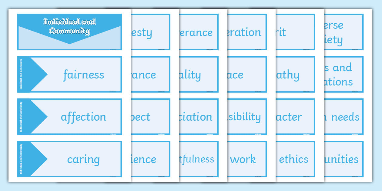 Individual and Community - Theme Word Cards - UAE Moral Ed