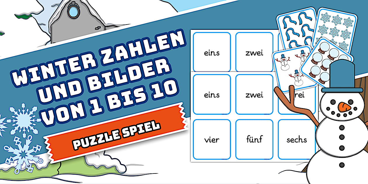 Winter: Zahlen und Bilder von 1 bis 10 Puzzle Spiel