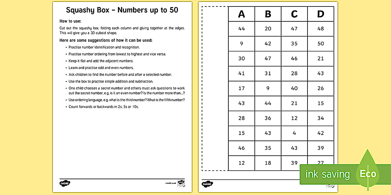 Squashy Boxes Numbers to 50 Craft (teacher made) - Twinkl