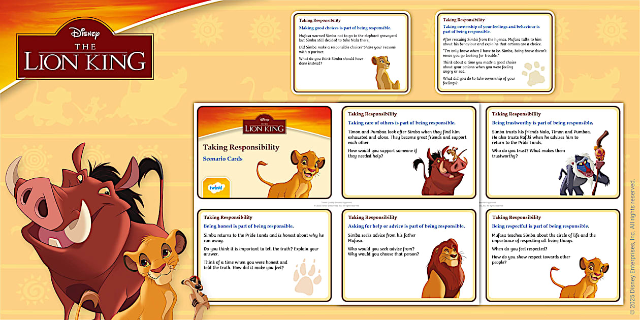 The Lion King Taking Responsibility Worksheet Scenario Cards