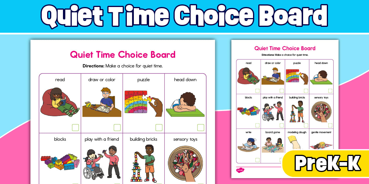 Quiet Time Choice Board for PreK-K
