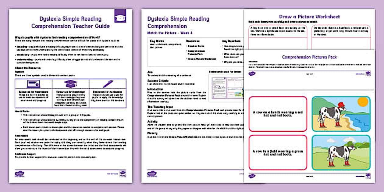 Pack Four Dyslexia Intervention Simple Reading Comprehension: Read the