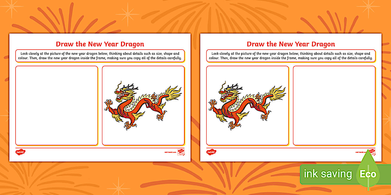 Draw the New Year Dragon Worksheet (teacher made) - Twinkl