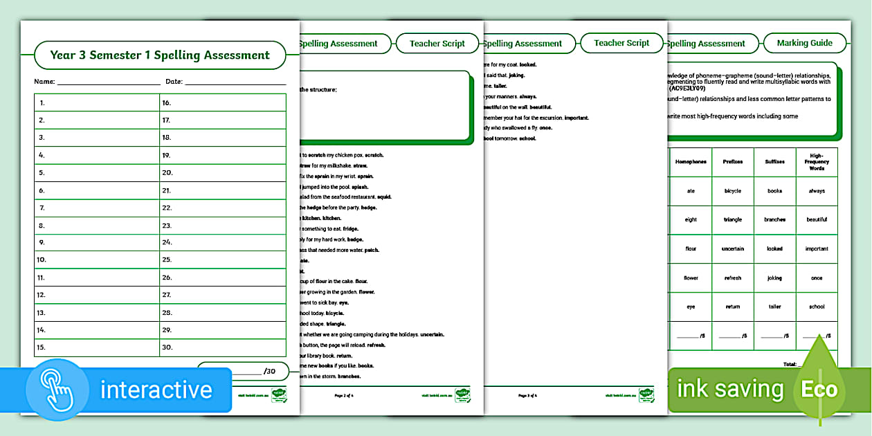 Year 3 South Australian Spelling Test - English - Twinkl