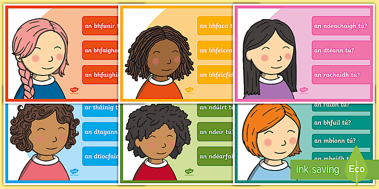 Gaeilge: Na Briathra Neamhrialta Questions Posters - Twinkl