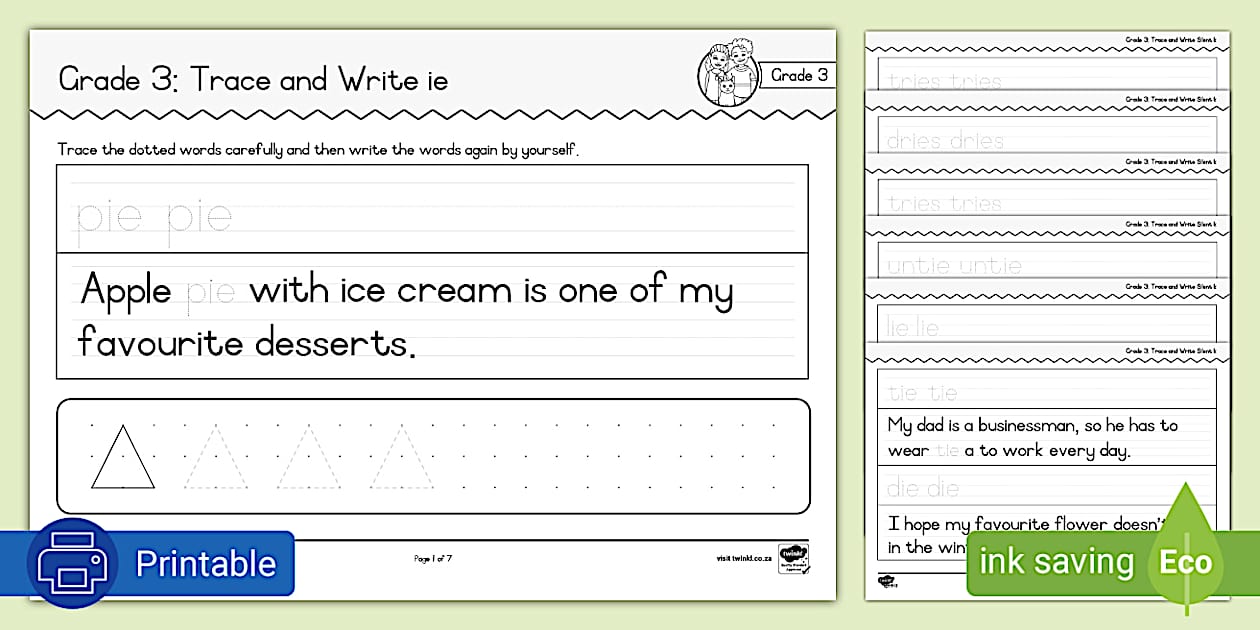 Grade 3 Phonics Trace and Write ie (teacher made) - Twinkl