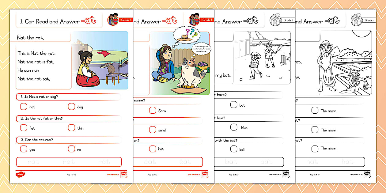 Grade 1 Phonics: Reading Comprehension -at (teacher made)