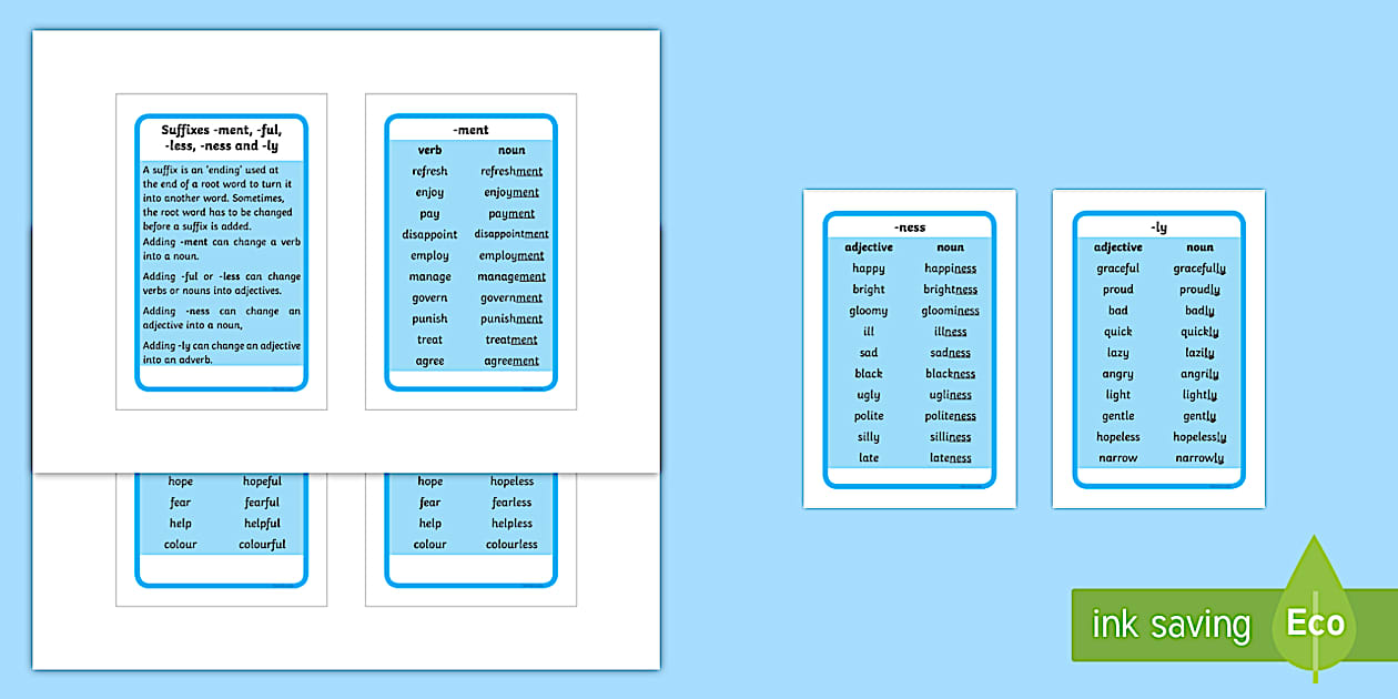 Year 2 SPaG Suffixes -ment, -ful, -less, -ness and -ly List IKEA