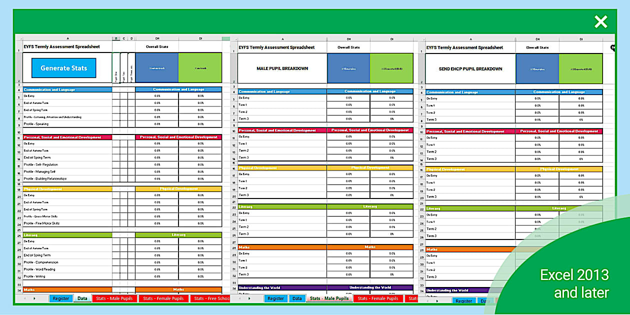 EYFS Reception Year Termly Assessment Spreadsheet - Twinkl