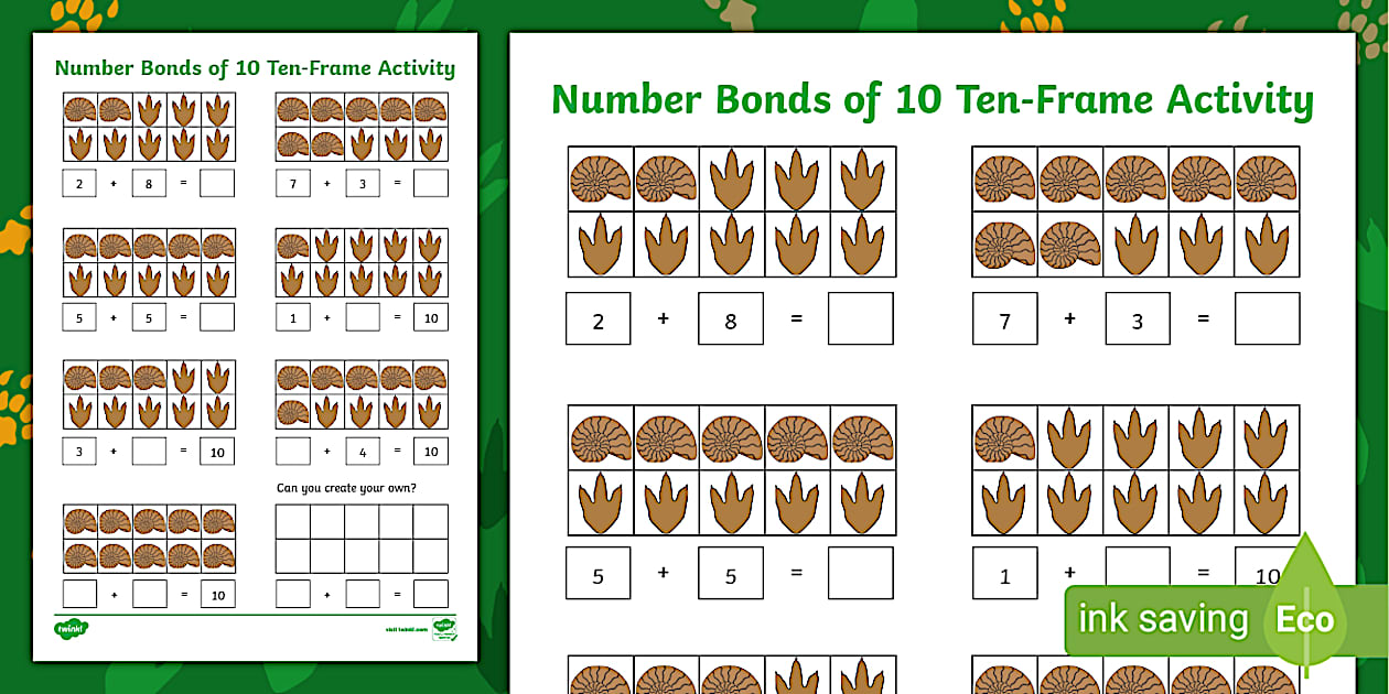 👉 Number Bonds of 10 Fossils Ten-Frame Activity - Twinkl