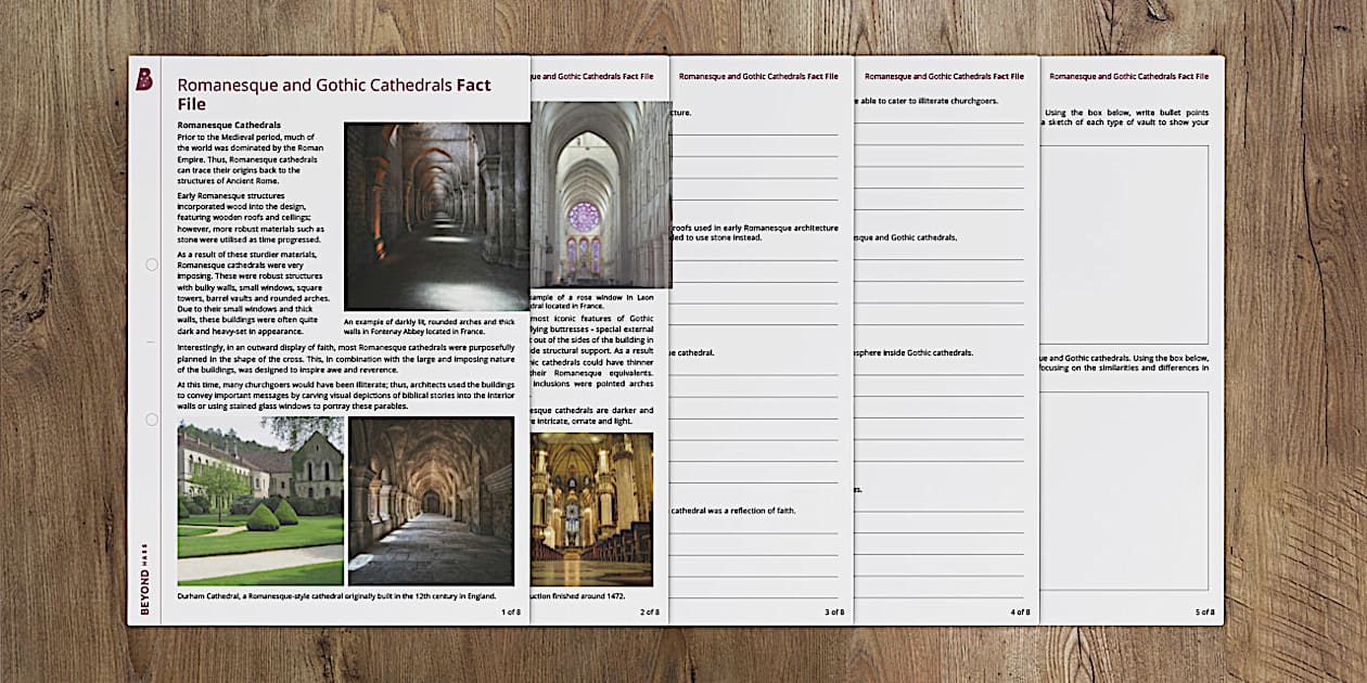 Romanesque and Gothic Cathedrals Fact File (teacher made)