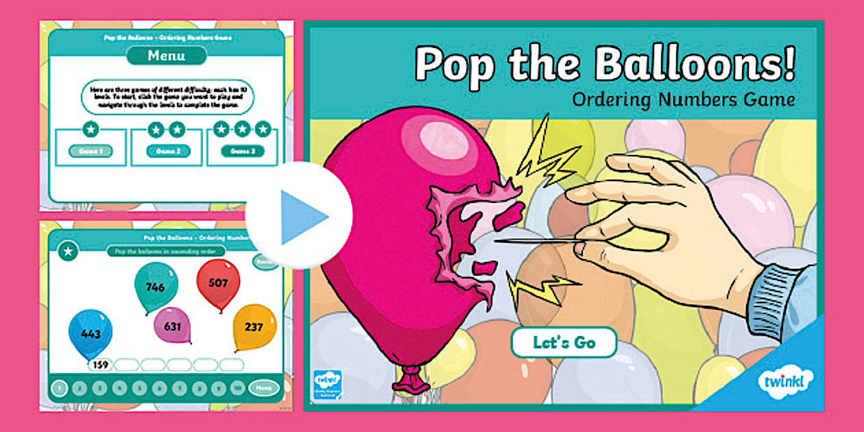 Pop the Balloons – Ordering Numbers PowerPoint Game