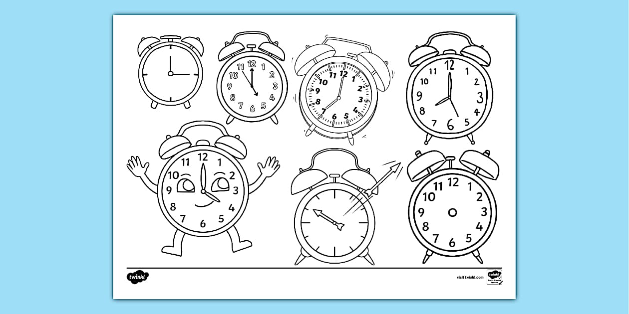 Alarm Clock Doodle Colouring Page (teacher made) - Twinkl