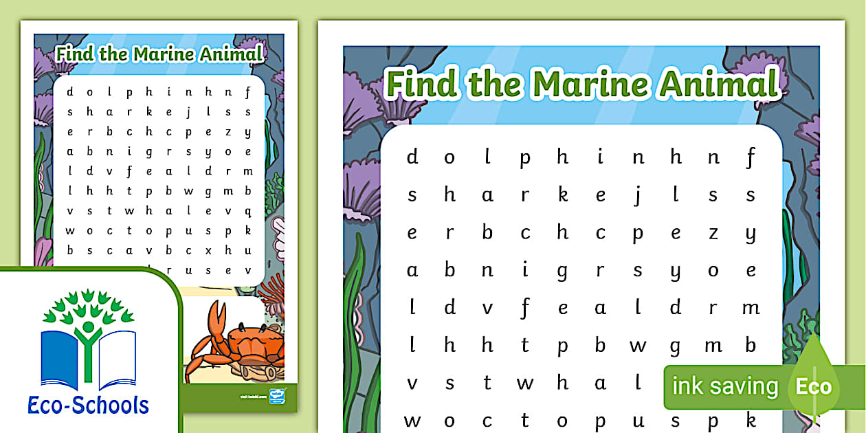 Eco-Schools NI: Marine Animals Word Search (teacher made)