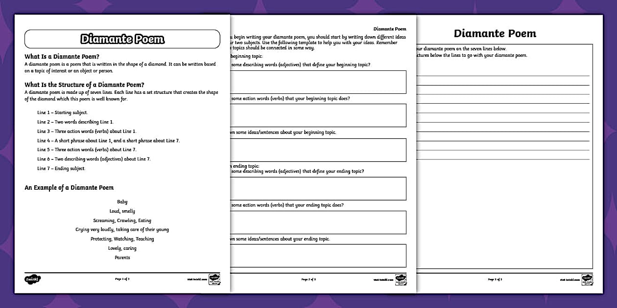 Writing Diamante Poems for 6th-8th Grade (Lehrer gemacht)