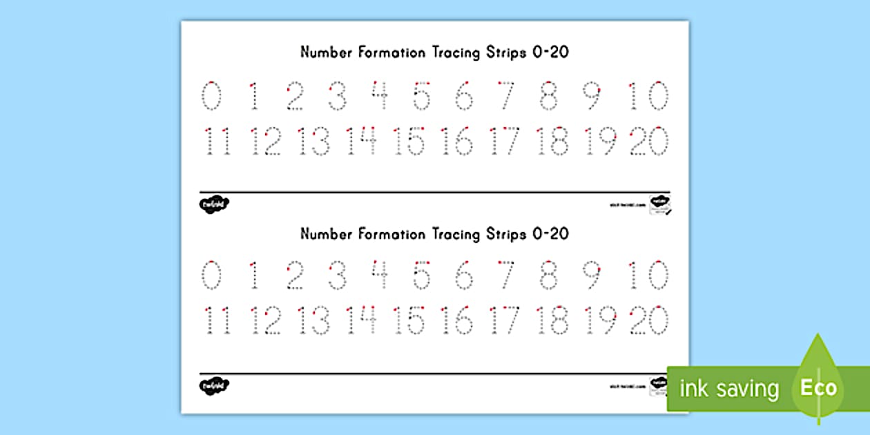 Number Formation Tracing Strips 0-20 (teacher made) - Twinkl