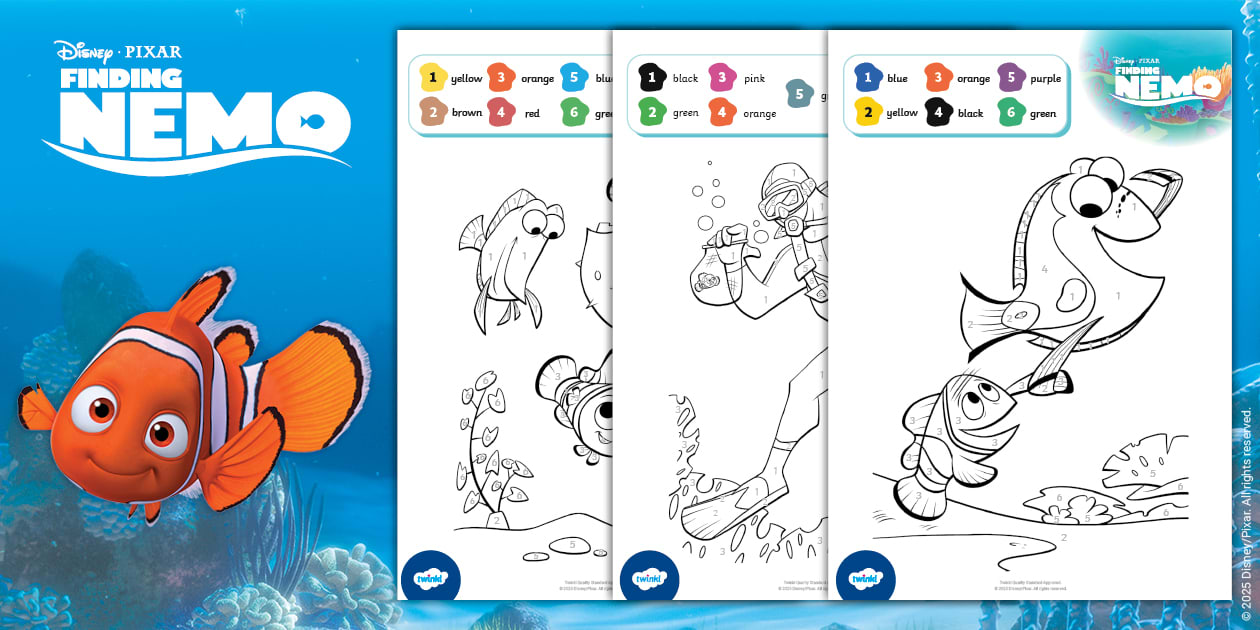 👉 Finding Nemo: Colour by Number Activity Sheets - Twinkl