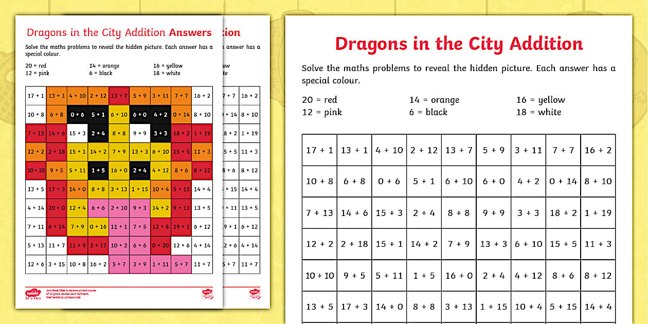 Editable Dragons in the City: Chinese New Year Addition Maths Mosaic ...