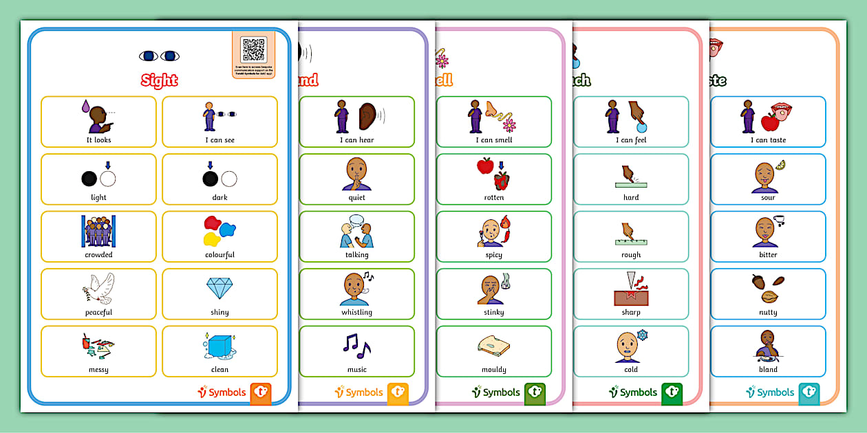 Twinkl Symbols: The Five Senses Vocabulary Mats - Twinkl