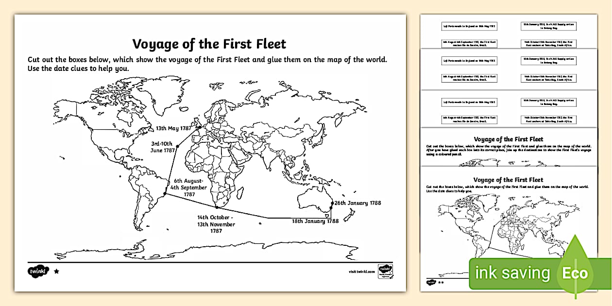 The First Fleet Mapping the Voyage Differentiated Worksheet