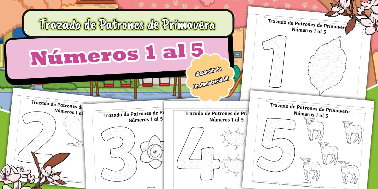 Guía de Trabajo: Trazado de Patrones de Primavera - Números 1 al 5
