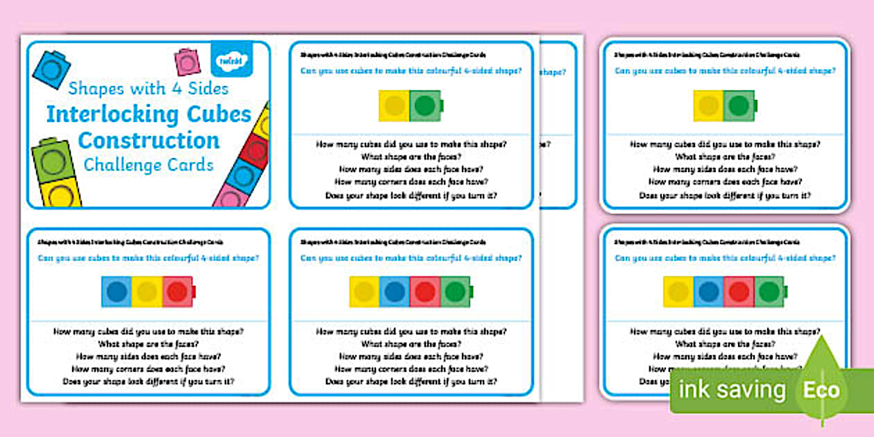 👉 Shapes with 4 Sides Interlocking Cubes Challenge Cards