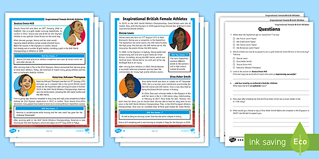 Editable UKS2 Inspirational British Female Athletes Differentiated Reading