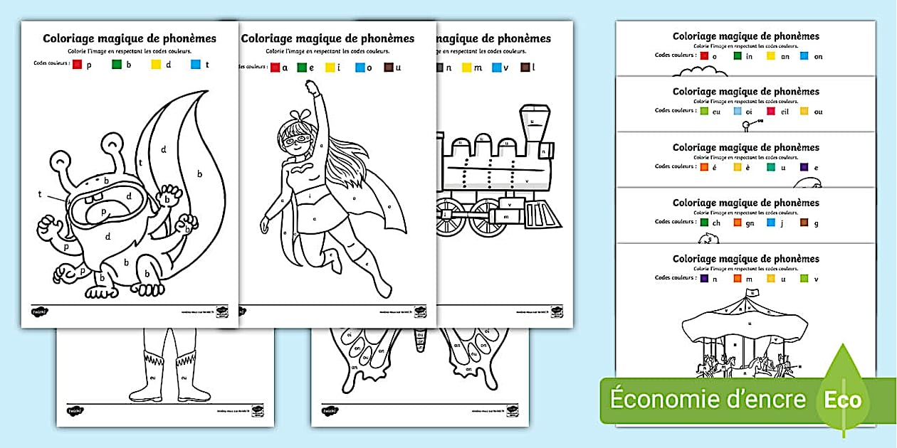 Coloriages magiques pour les CE1 sur la phonologie - Twinkl