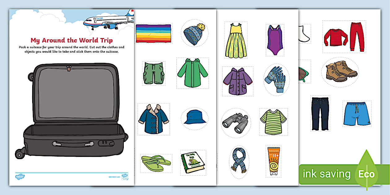 Around the World Trip Clothes Cut and Stick Activity