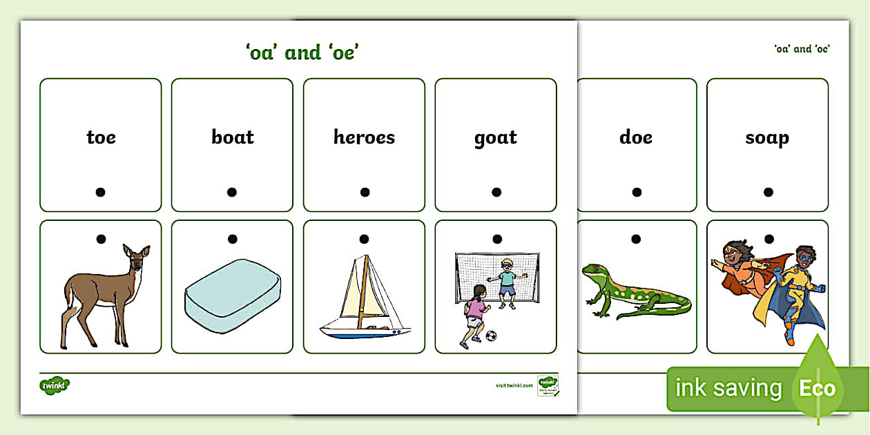 'oe' and 'oa' Thread Matching Activity (teacher made)