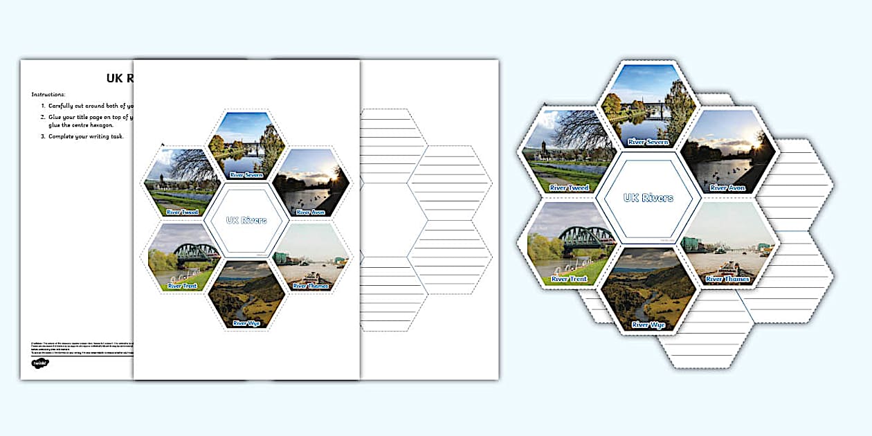 UK Rivers Hexagon Writing Template (Teacher-Made) - Twinkl