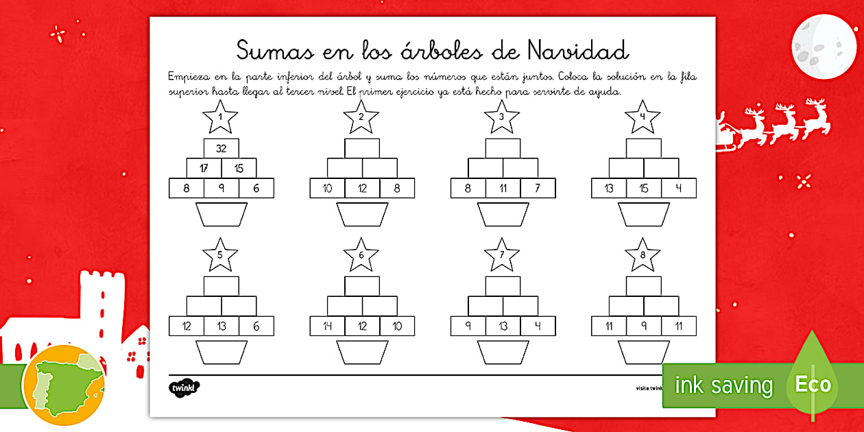 Ficha de actividad: Sumas en los árboles de Navidad