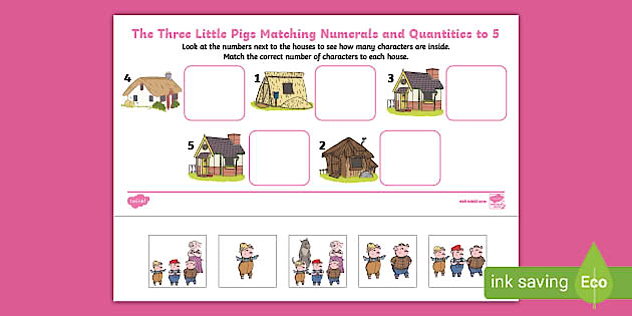 👉 The Three Little Pigs Matching Numerals and Quantities to 5