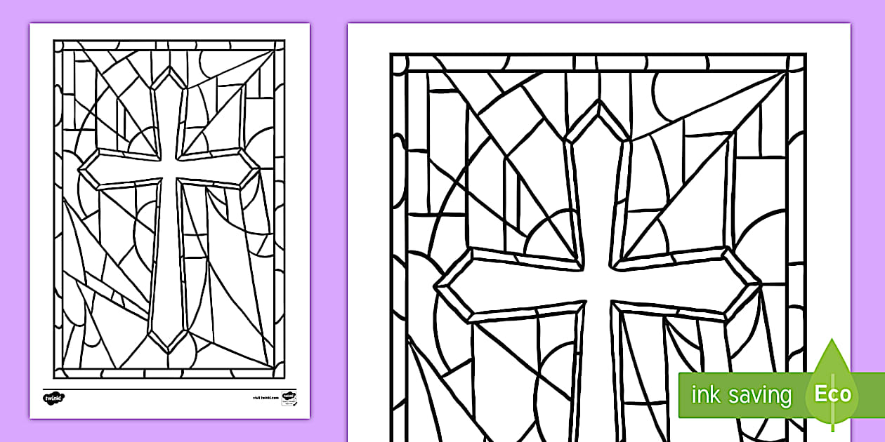Stained Glass Cross Coloring Sheet