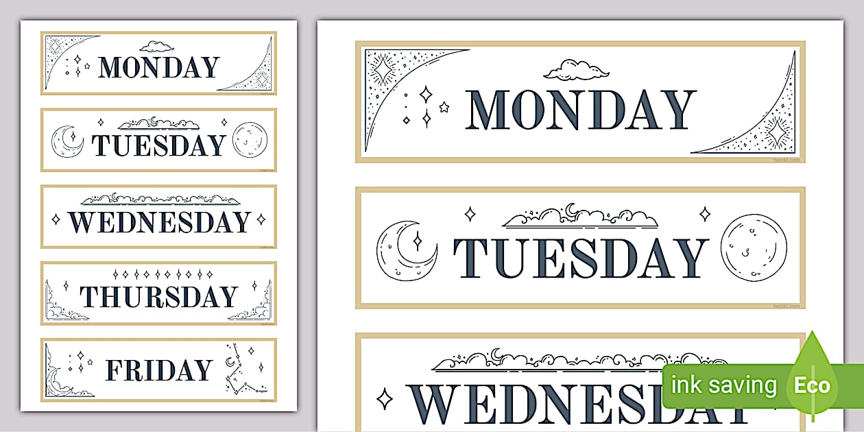 👉 Celestial-Themed Days of the Week Labels - Twinkl