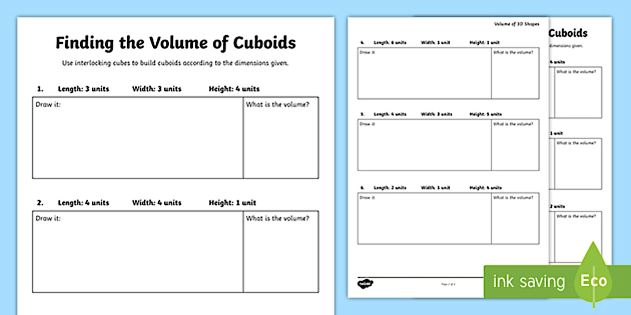 Volume of Cuboids Practical Worksheets (teacher made)