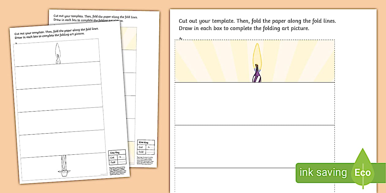 Candle Folding Art Template (Teacher-Made) - Twinkl