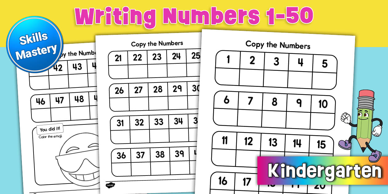 Kindergarten Copy the Numbers 1-50 Worksheets (teacher made)