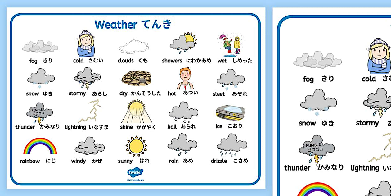 天気 日本語と英語 単語シート Weather Word Mat Japanese and English