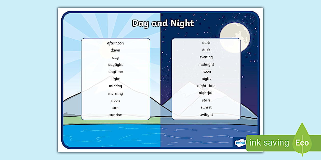 Day and Night Word Mat (teacher made) - Twinkl