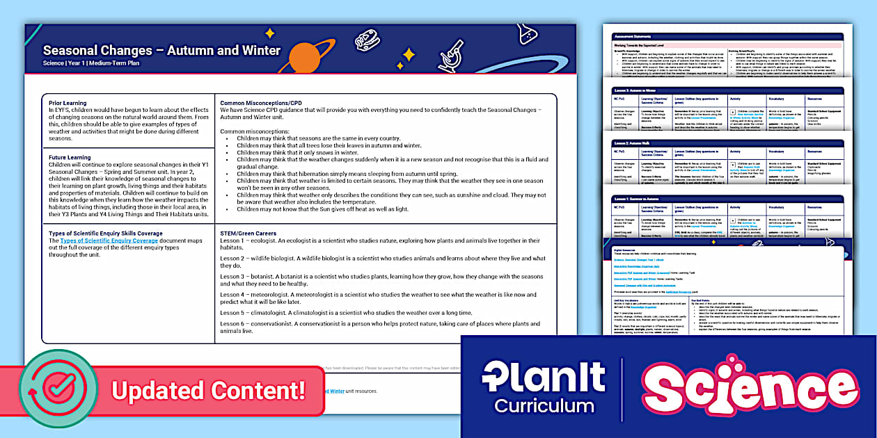 Science: Seasonal Changes Autumn and Winter: Year 1 Medium-Term Plan