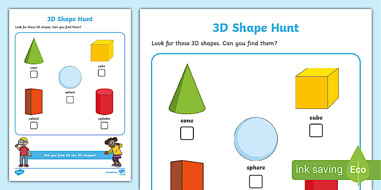👉 Shape Hunt | Shape Hunt Kindergarten | Twinkl | Simple 3D Shapes