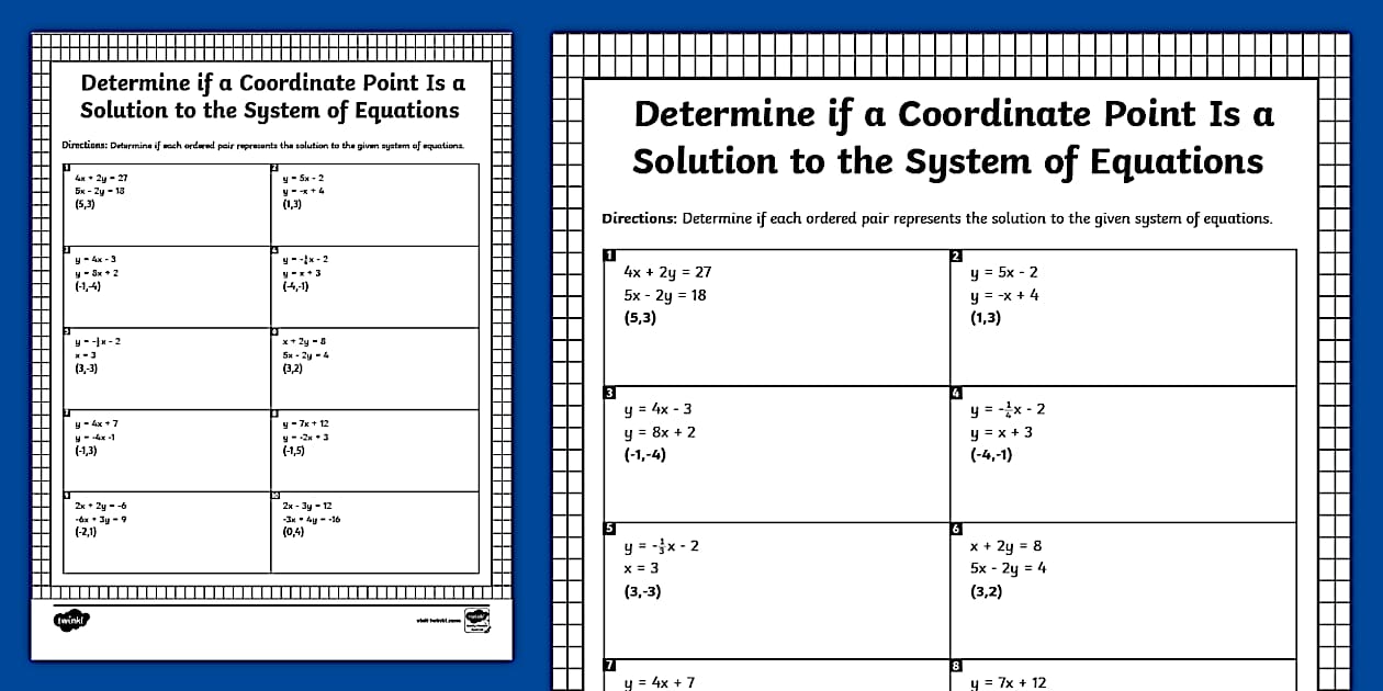 Eighth Grade Determine if a Coordinate Point Is a Solution to the System of