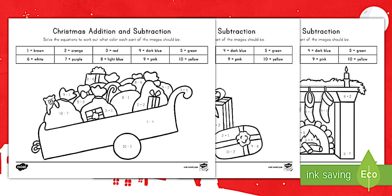 Christmas Addition and Subtraction Color by Numbers - Twinkl