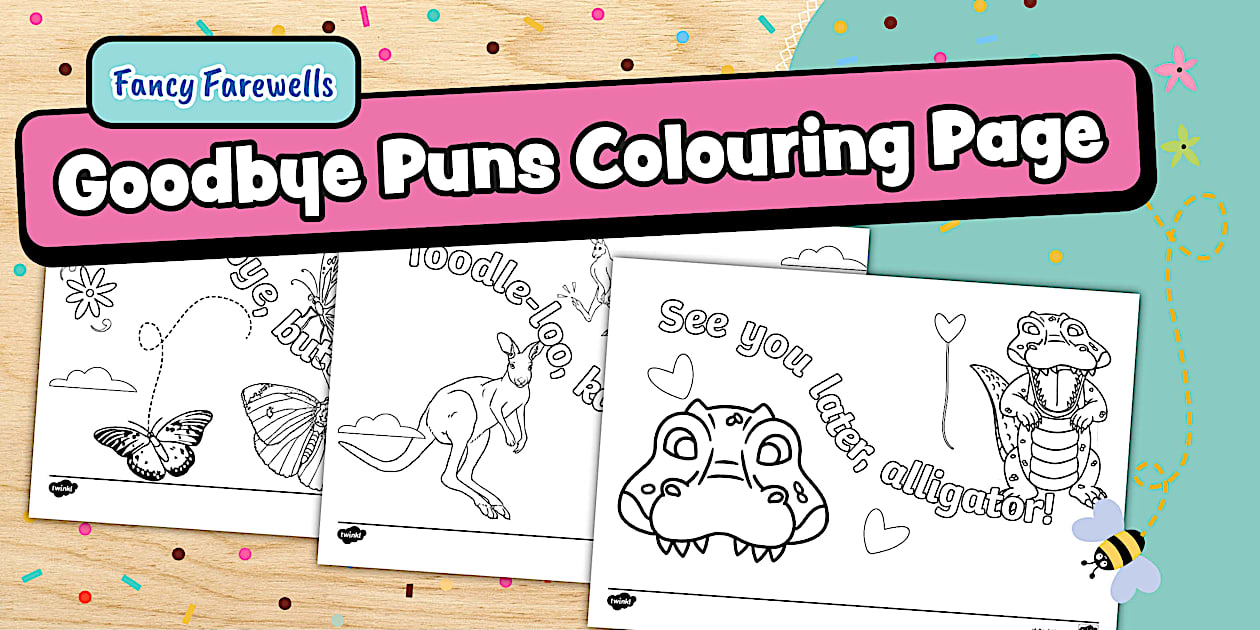 Goodbye Puns Colouring Page